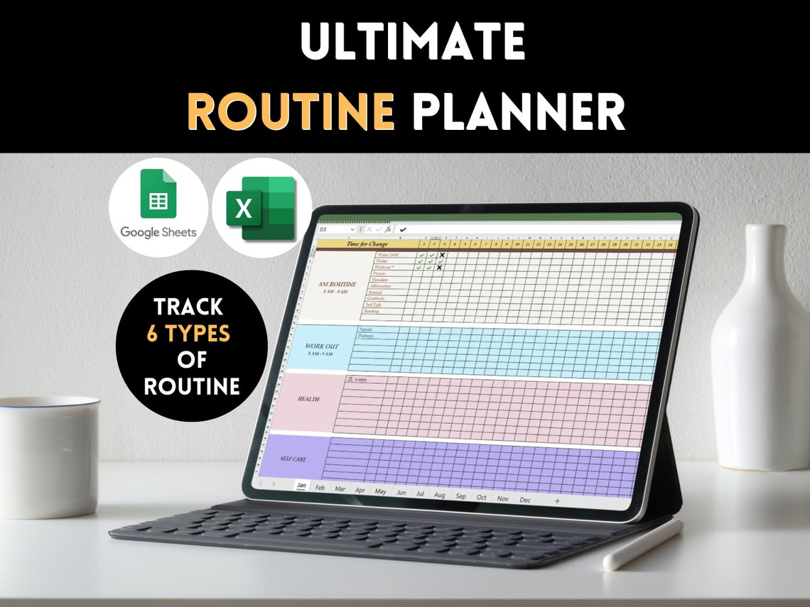 6 Types of Routine Tracker, Habit Tracker Spreadsheet Google Sheets ...