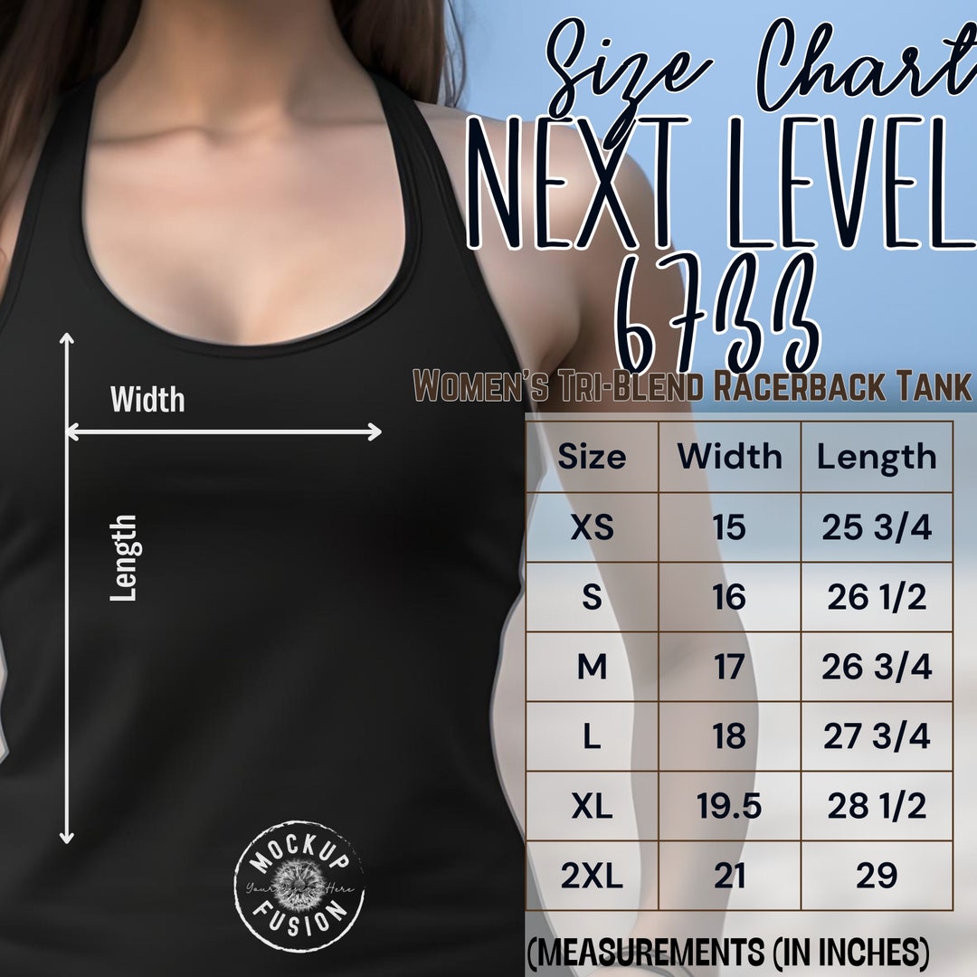 Nextlevel 6733 Size Chart,next Level Sizer, Racer Back Sizing,size ...