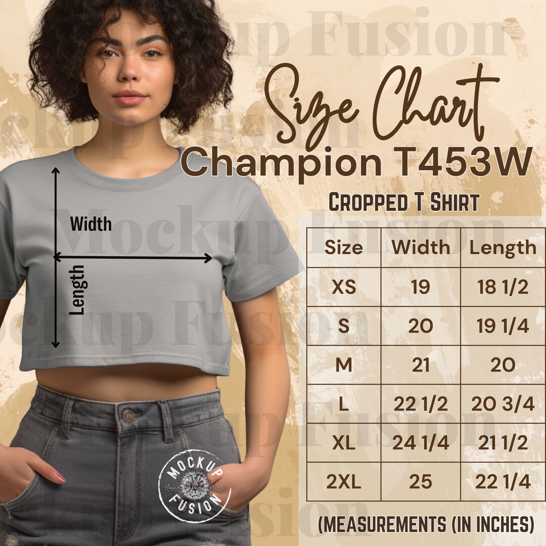 Champion T453W Cropped Tee Size Chart,women's Cropped T-shirt Size ...