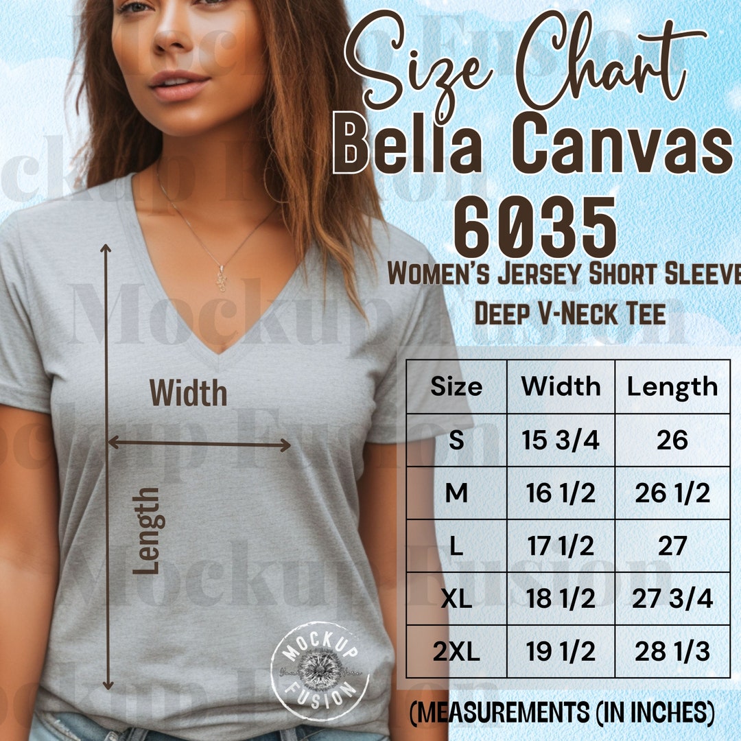 Bella Canvas 6035 Size Chart,women's V-neck Shirt Sizing,deep V-neck ...