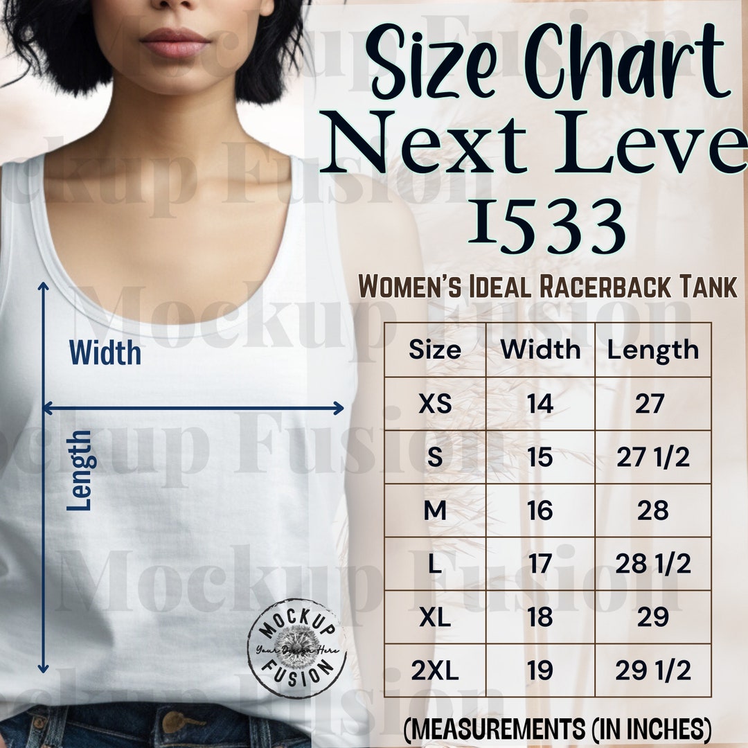 Nextlevel 1533 Size Chart,next Level Sizer, Racer Back Sizing,size ...