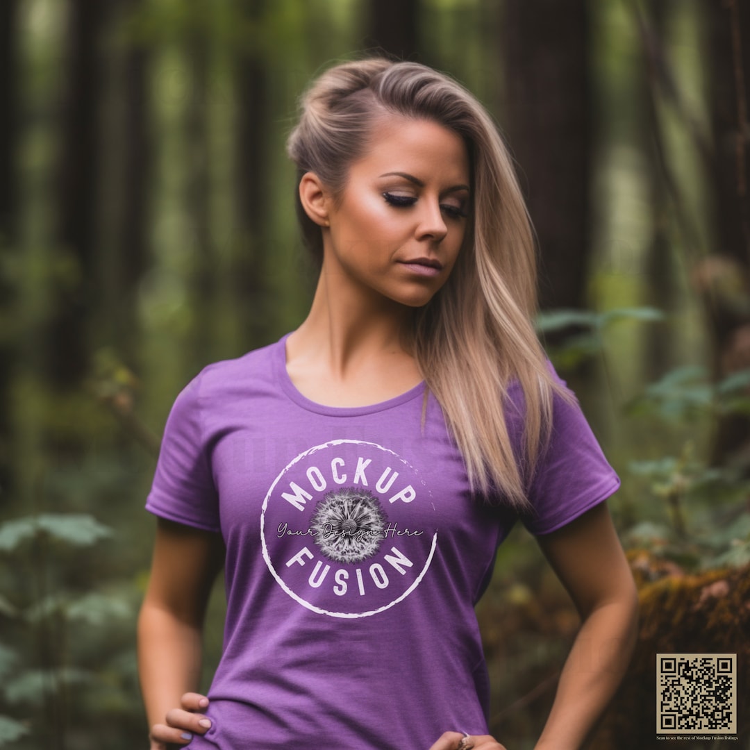 Purple Mockup, Brunette Model Mockup, Female T-shirt Mockup, Trendy ...