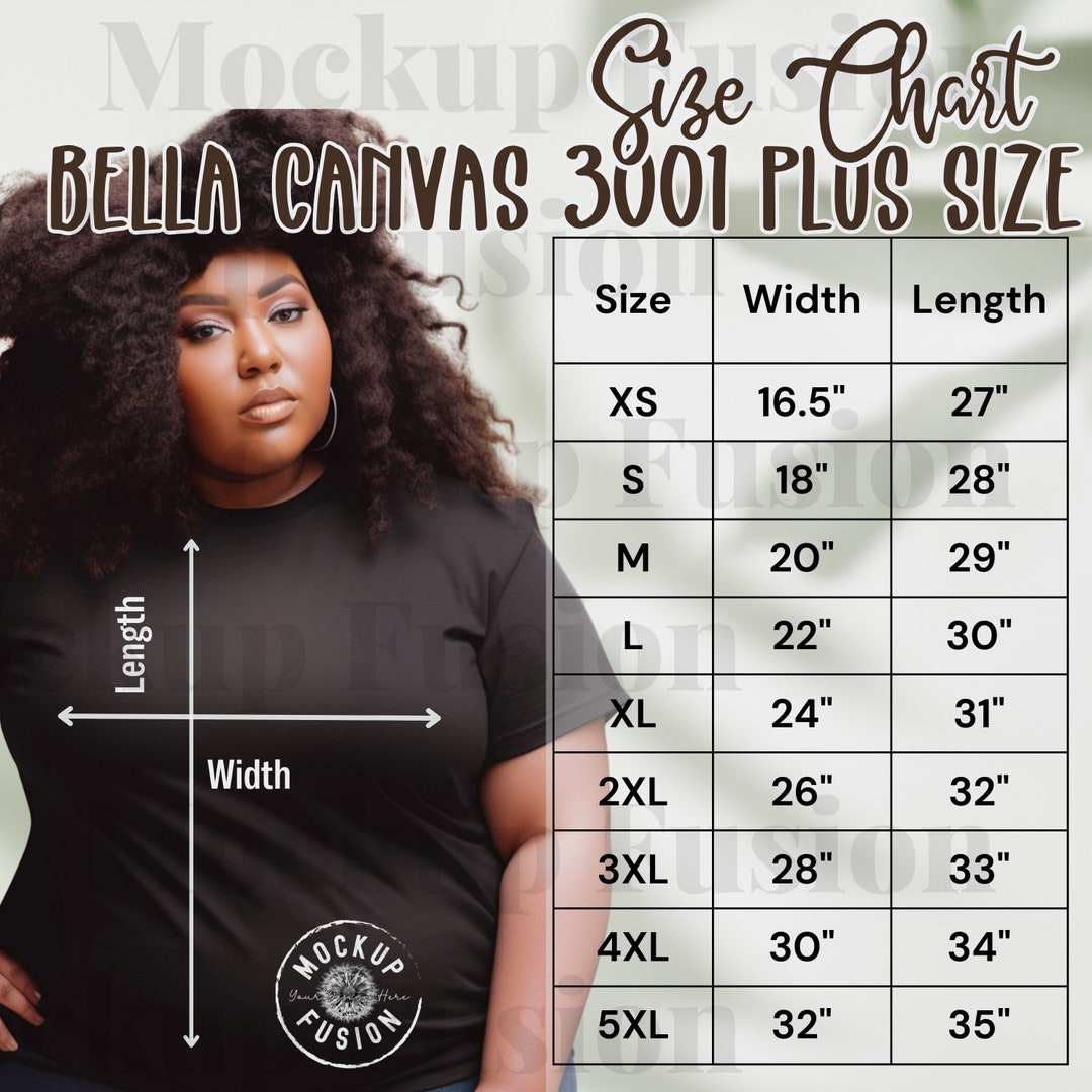 Bella Canvas 3001 Plus Size Size Chart,plus Size Size Guide,size Chart ...