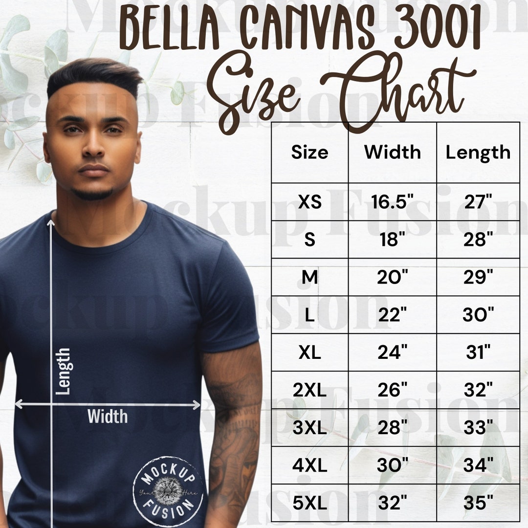Bella Canvas 3001 Size Chart,size Chart BC 3001,size Chart for Bella ...