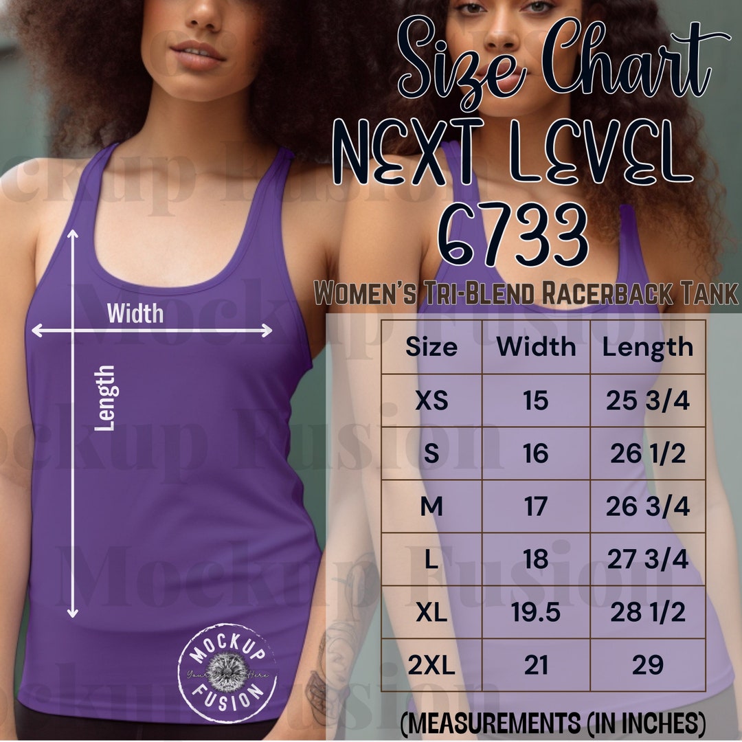 Nextlevel 6733 Size Chart,next Level Sizer, Racer Back Sizing,size ...
