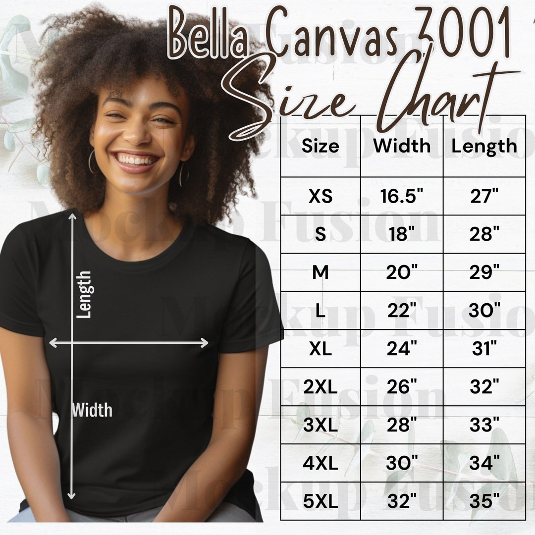 Bella Canvas 3001 Size Chart,size Chart BC 3001,size Chart for Bella ...