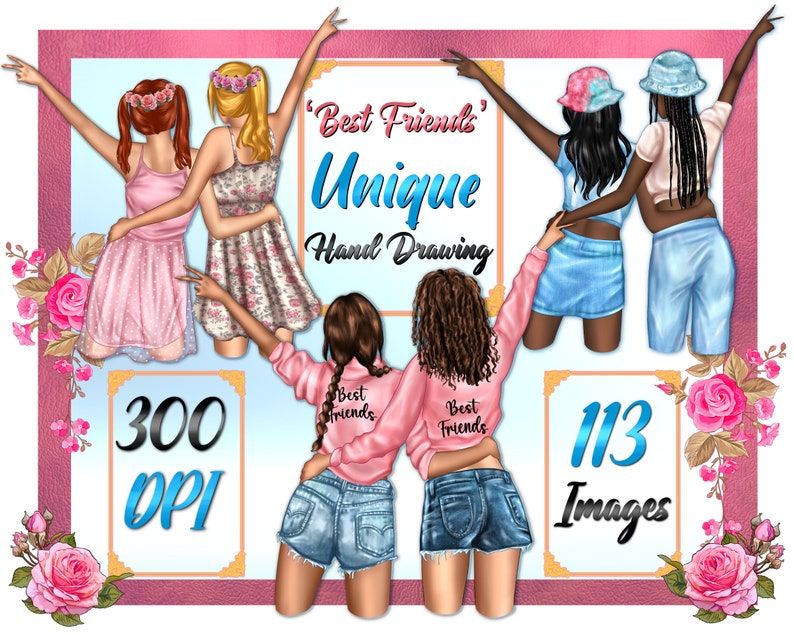 Best Friends Clipart Set BFF Clipart Besties Clipart Girl - Etsy