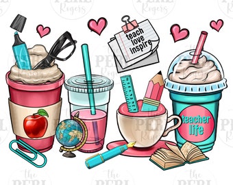 Teacher Coffee Cups Png Sublimation Design Download, Teacher's Day Png ...