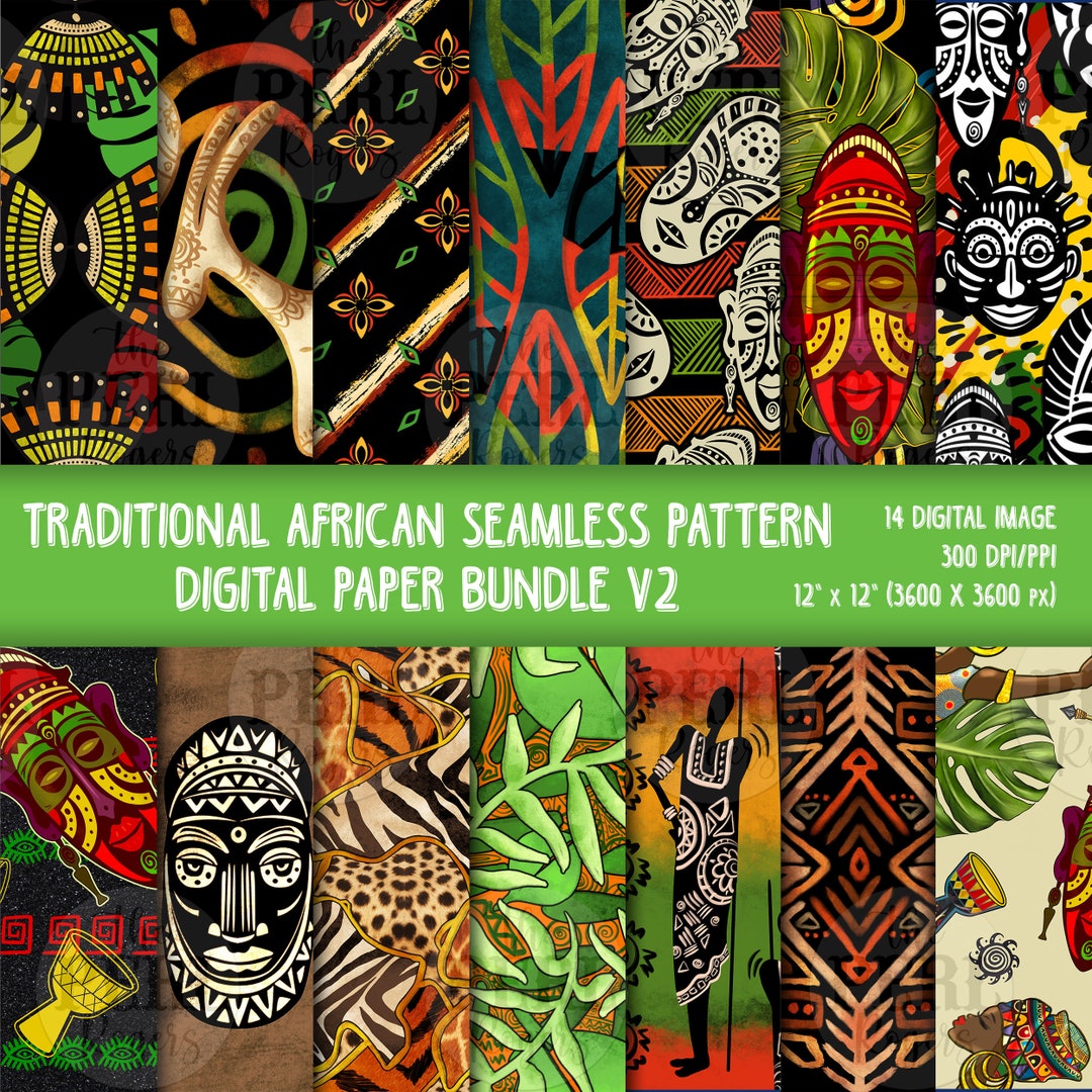 Traditional African Seamless Pattern Digital Paper Png Bundle V2 ...