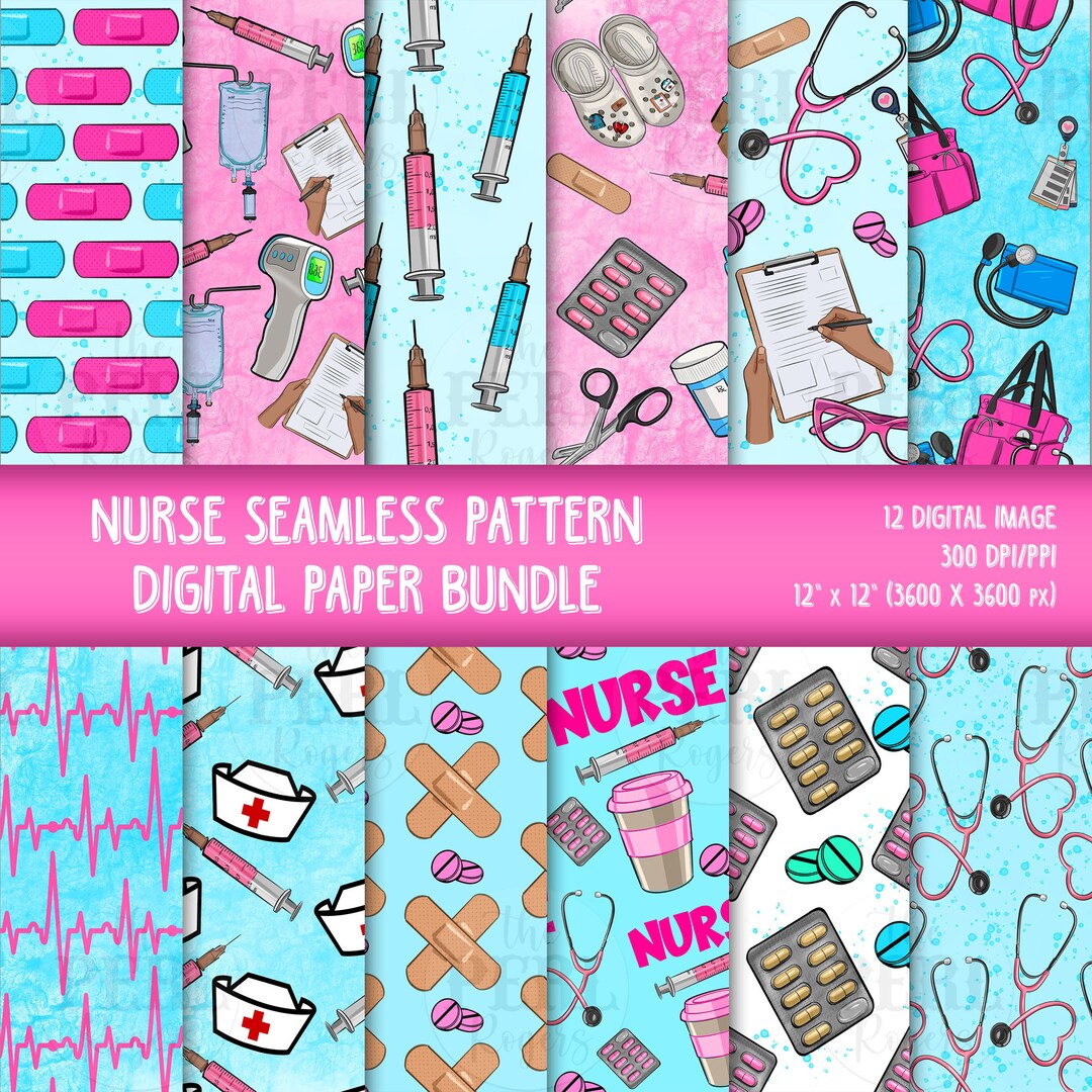 Nurse Seamless Pattern Digital Paper Png Bundle, Nurse Repeating ...