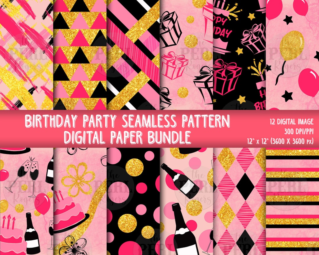 Birthday Seamless Pattern Digital Paper Png Bundle, Birthday Repeating ...