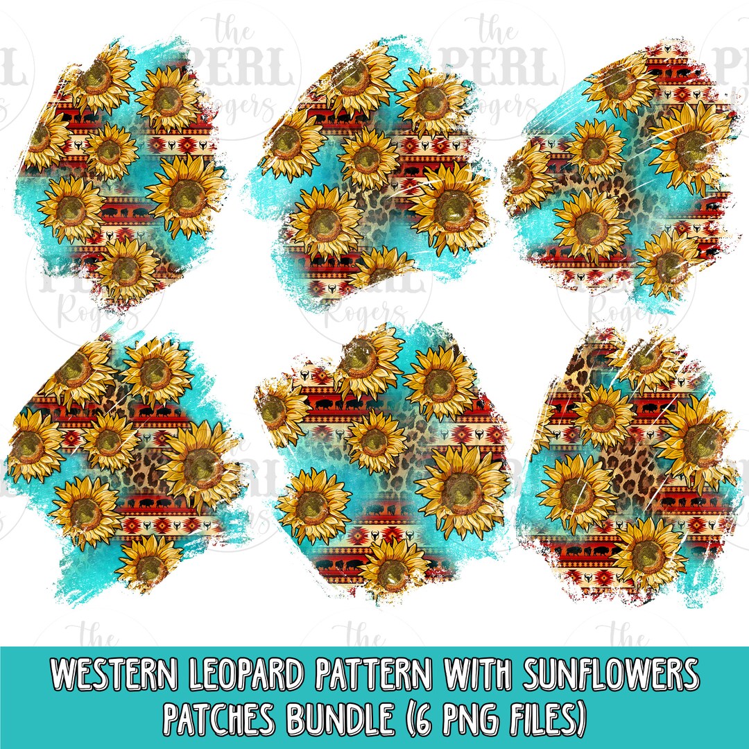 Western Leopard Pattern With Sunflowers Patches Bundle Png Sublimate ...