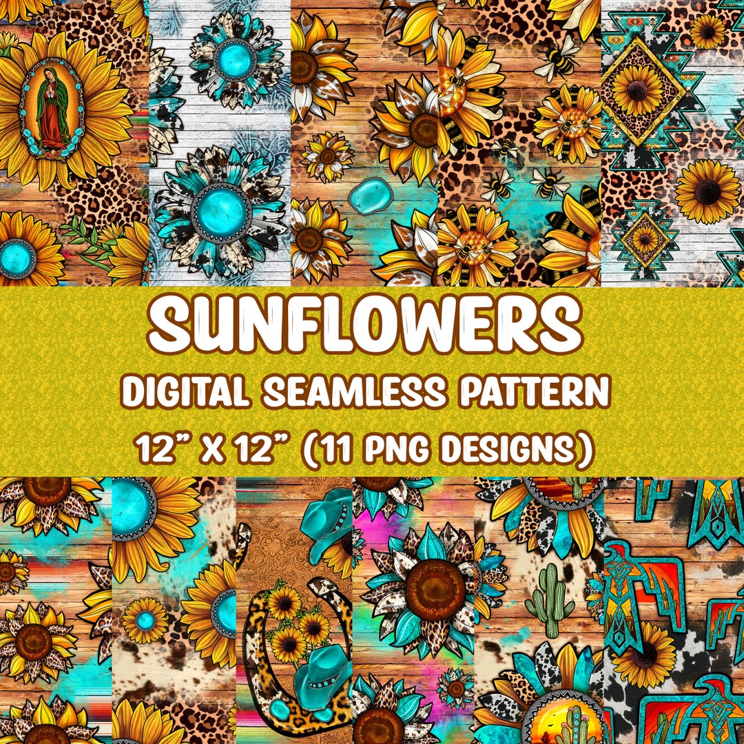 Sunflowers Seamless Pattern Digital Paper Png Bundle,repeating Pattern ...