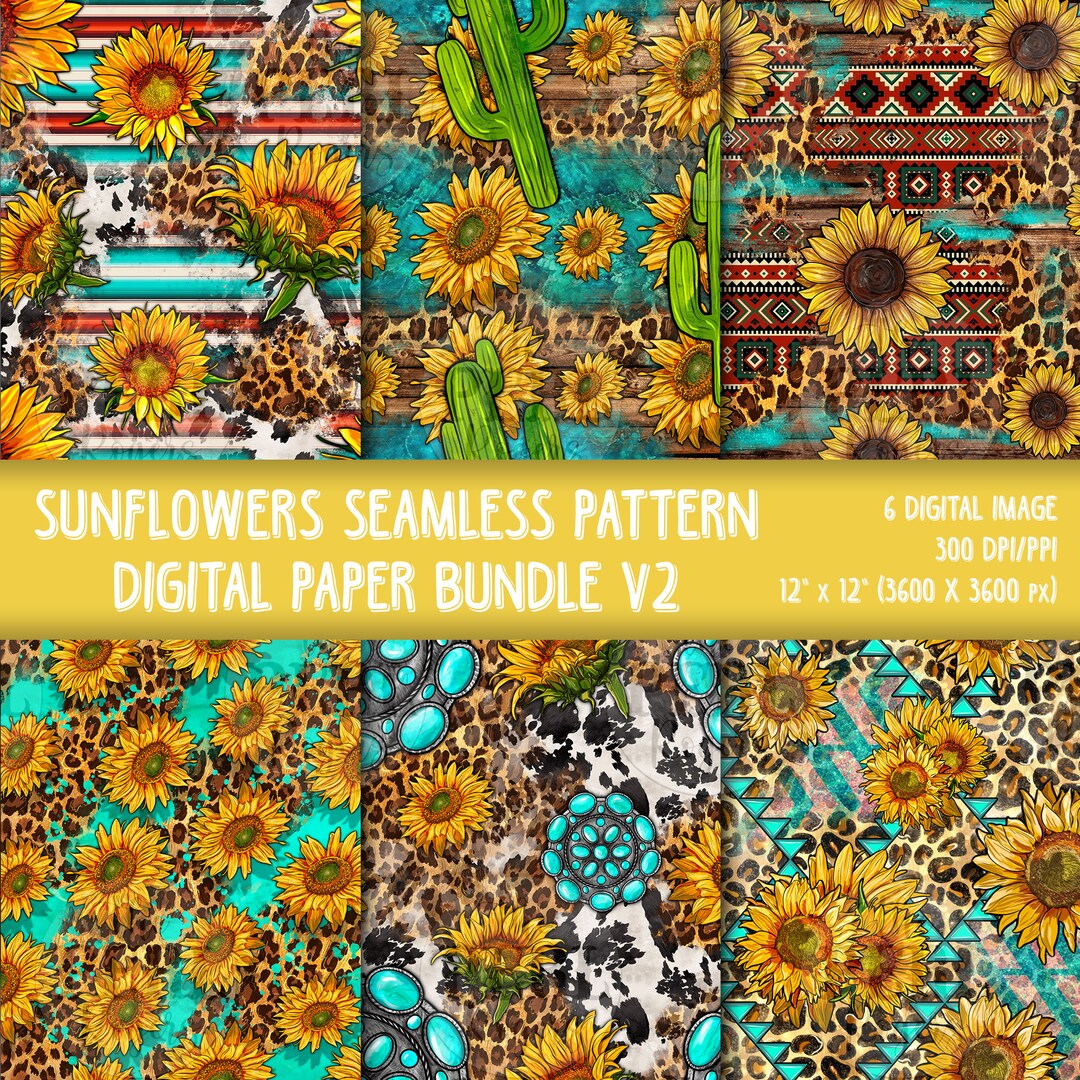 Sunflowers Seamless Pattern Digital Paper Png Bundle V2,repeating ...