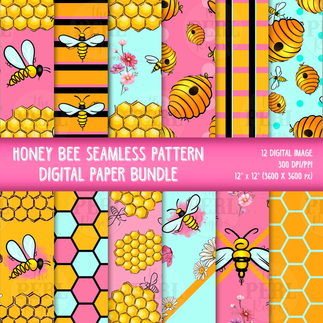 Honey Bee Seamless Pattern Digital Paper Png Bundle, Honey Bee ...