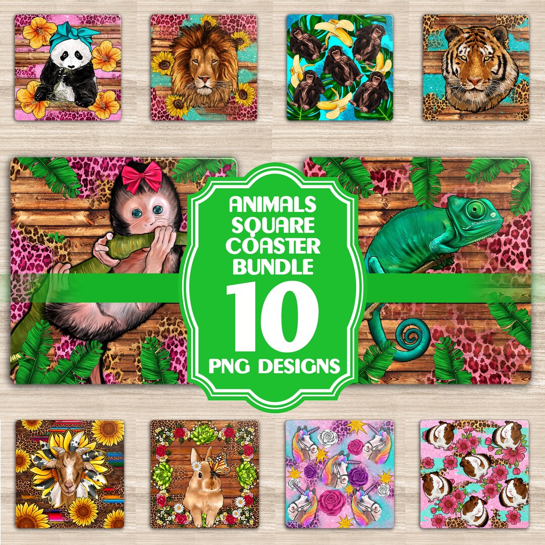 Animals Square Coaster Bundle Png, Coaster Bundle Png, Square Coaster ...