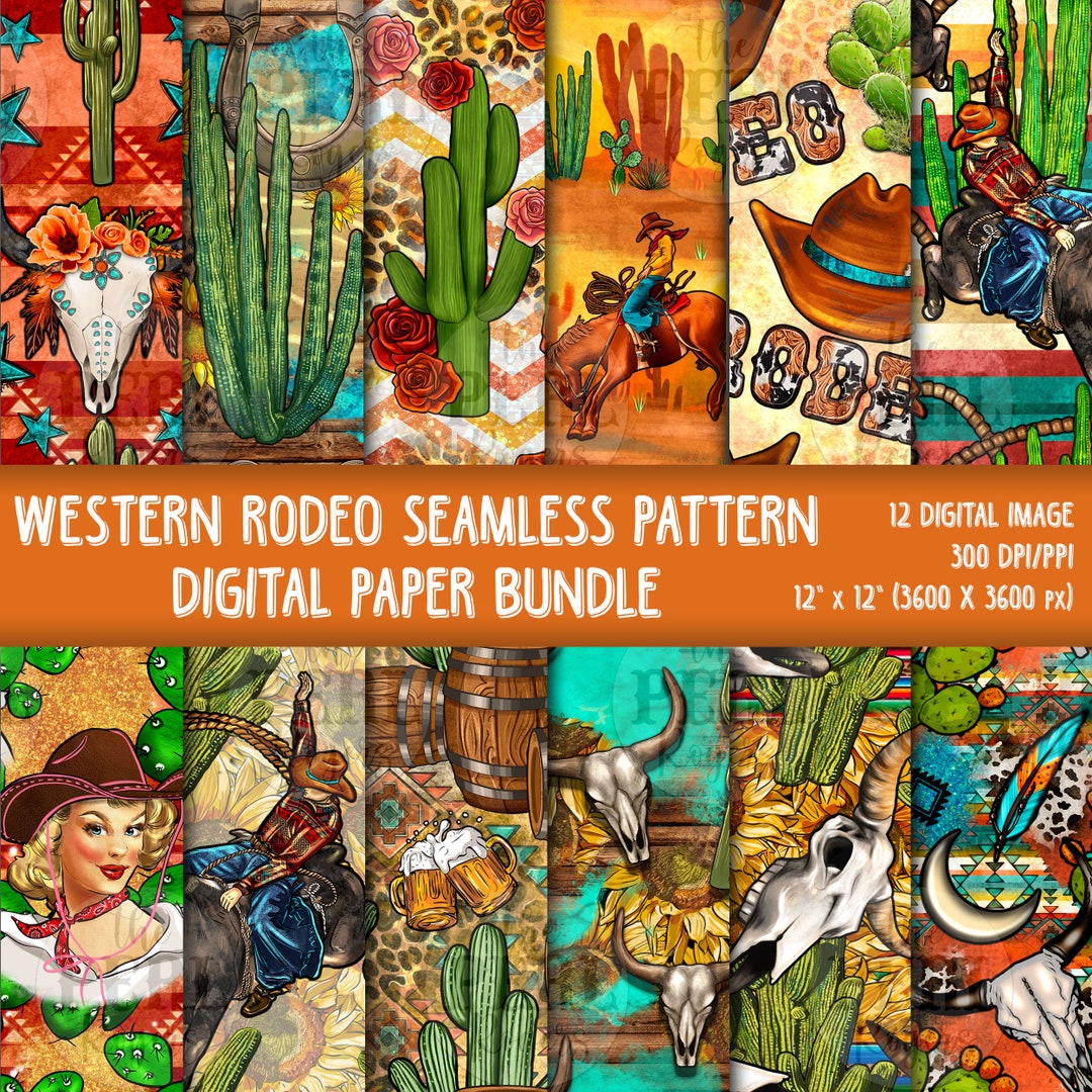 Rodeo Seamless Pattern Digital Paper Png Bundle V1, Repeating Pattern ...