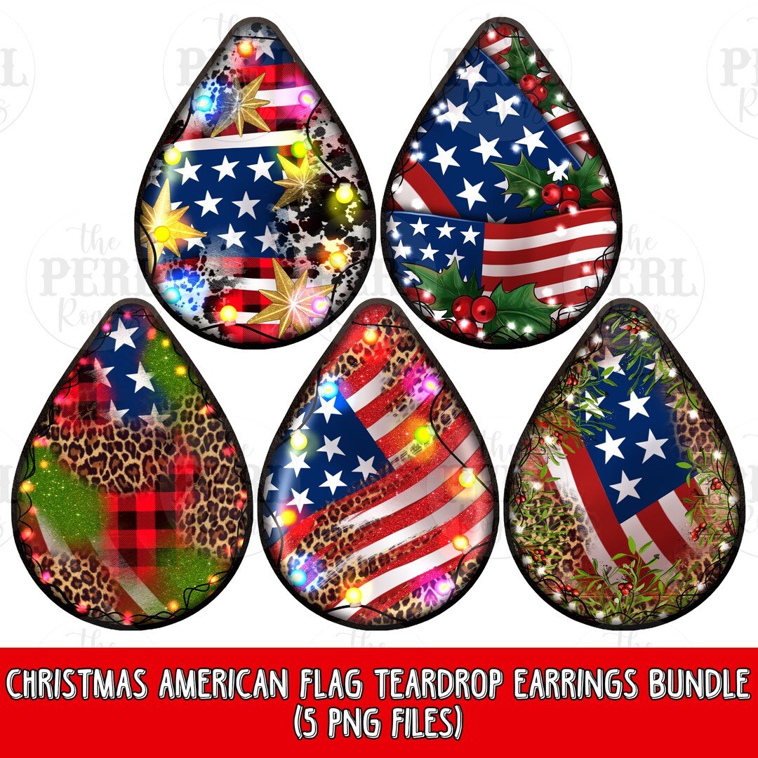 Christmas American Flag Teardrop Earrings Bundle Png, 4th of July Png ...