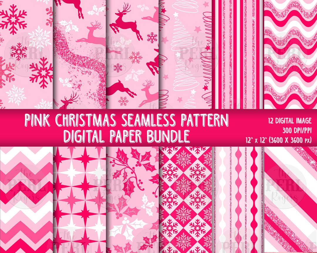 Pink Christmas Seamless Pattern Digital Paper Png Bundle, Pink ...