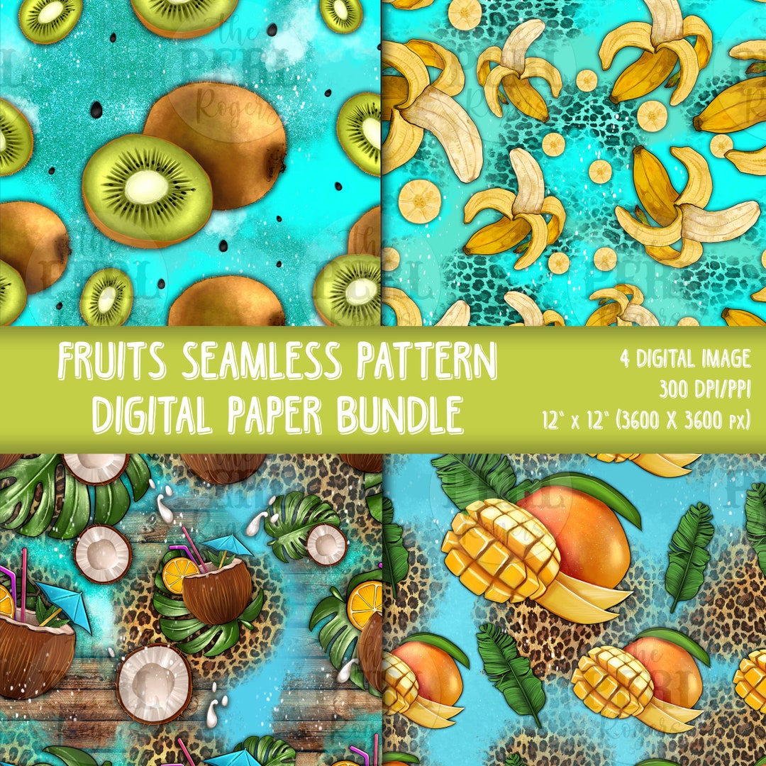 Fruits Seamless Pattern Digital Paper Png Bundle, Repeating Pattern ...