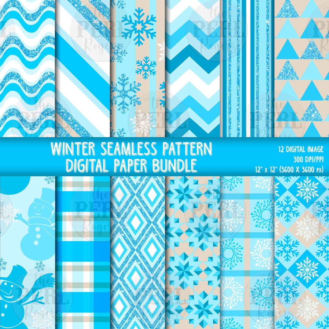Winter Seamless Pattern Digital Paper Png Bundle, Winter Repeating ...