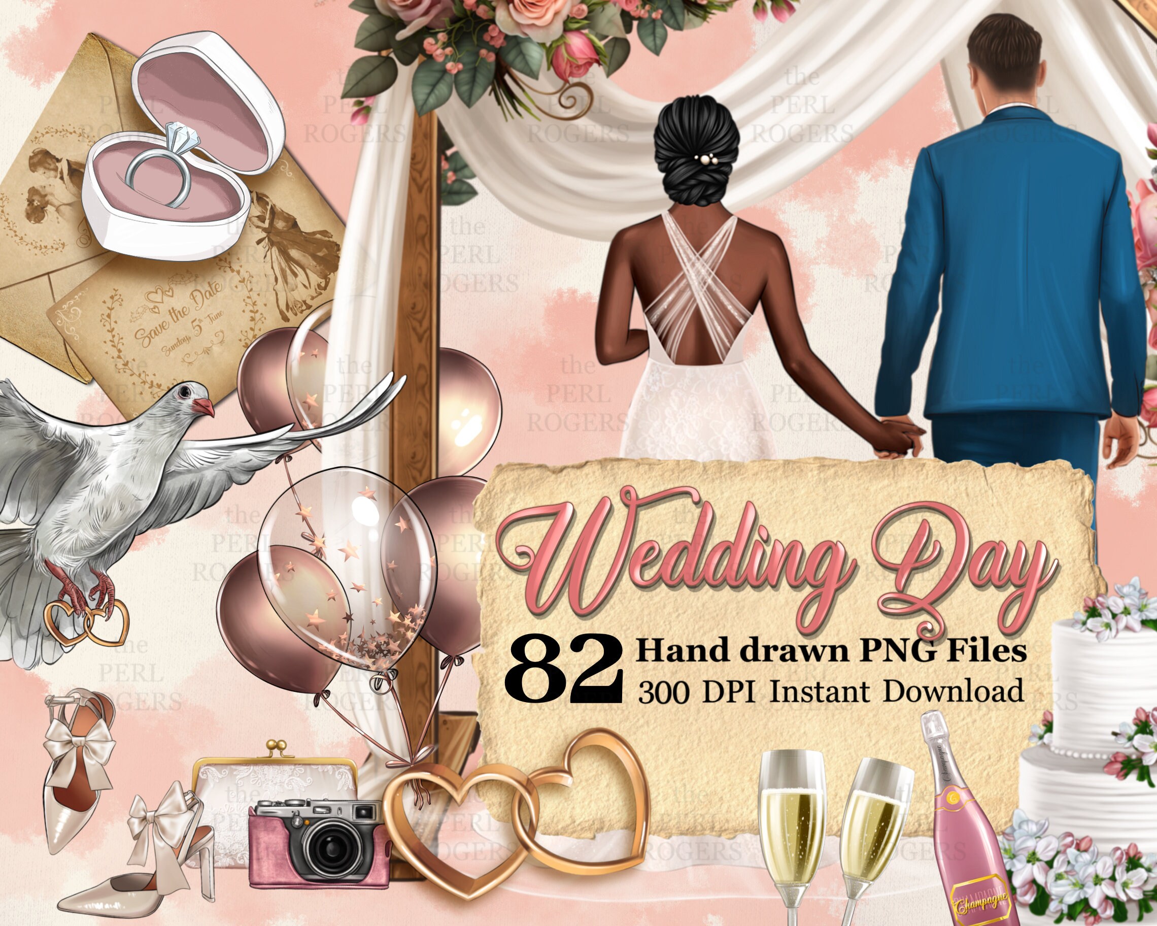 Wedding Day Clipart Set Bride Png Groom Clipart Scrapbook - Etsy