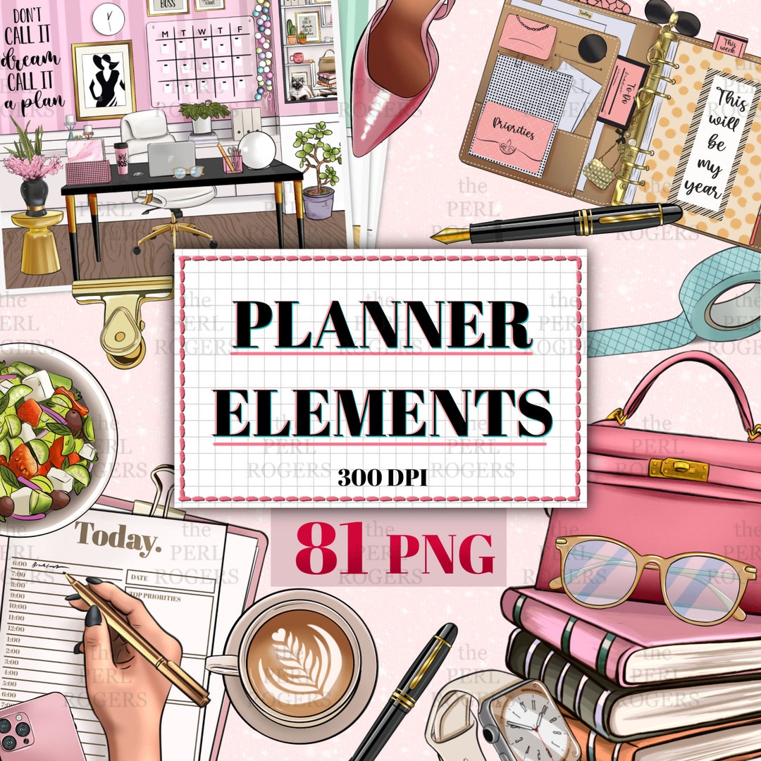 Planner Elements Clipart Set, Planner Clipart, Scrapbook Png ...