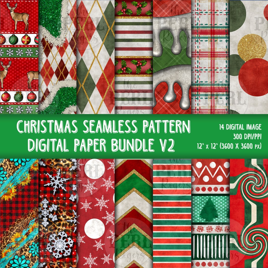 Christmas Seamless Pattern Digital Paper Png Bundle V2,christmas ...