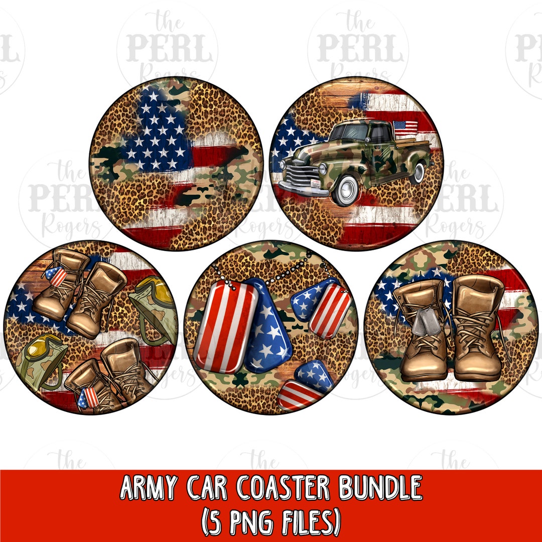 Army Car Coaster Png Sublimation Design Bundle, USA Flag Car Coaster ...