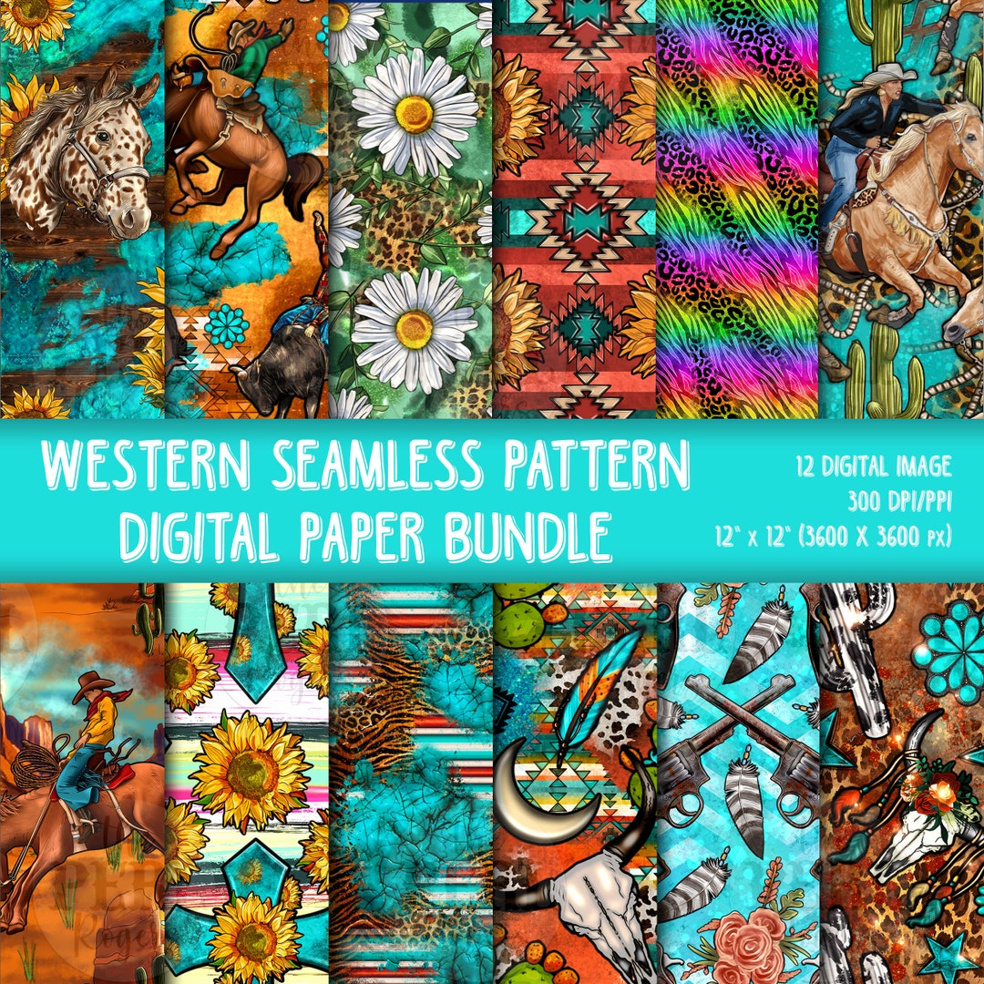 Western Seamless Pattern Digital Paper Png Bundle, Repeating Pattern ...