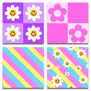 Retro Groovy Seamless Pattern Digital Paper Png Bundle, Retro Groovy ...