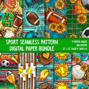 Sports Seamless Pattern Digital Paper Png Bundle, Repeating Pattern ...