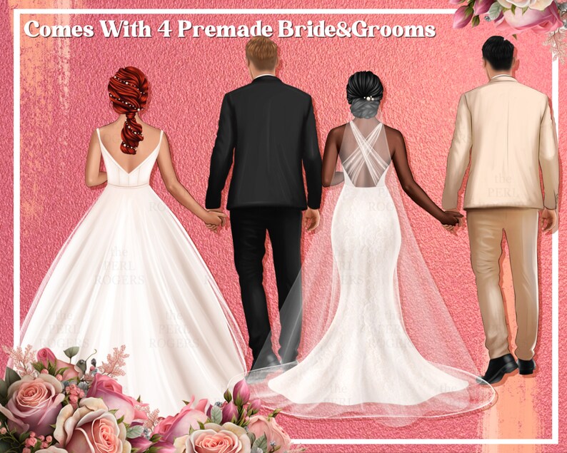 Wedding Day Clipart Set Bride Png Groom Clipart Scrapbook - Etsy