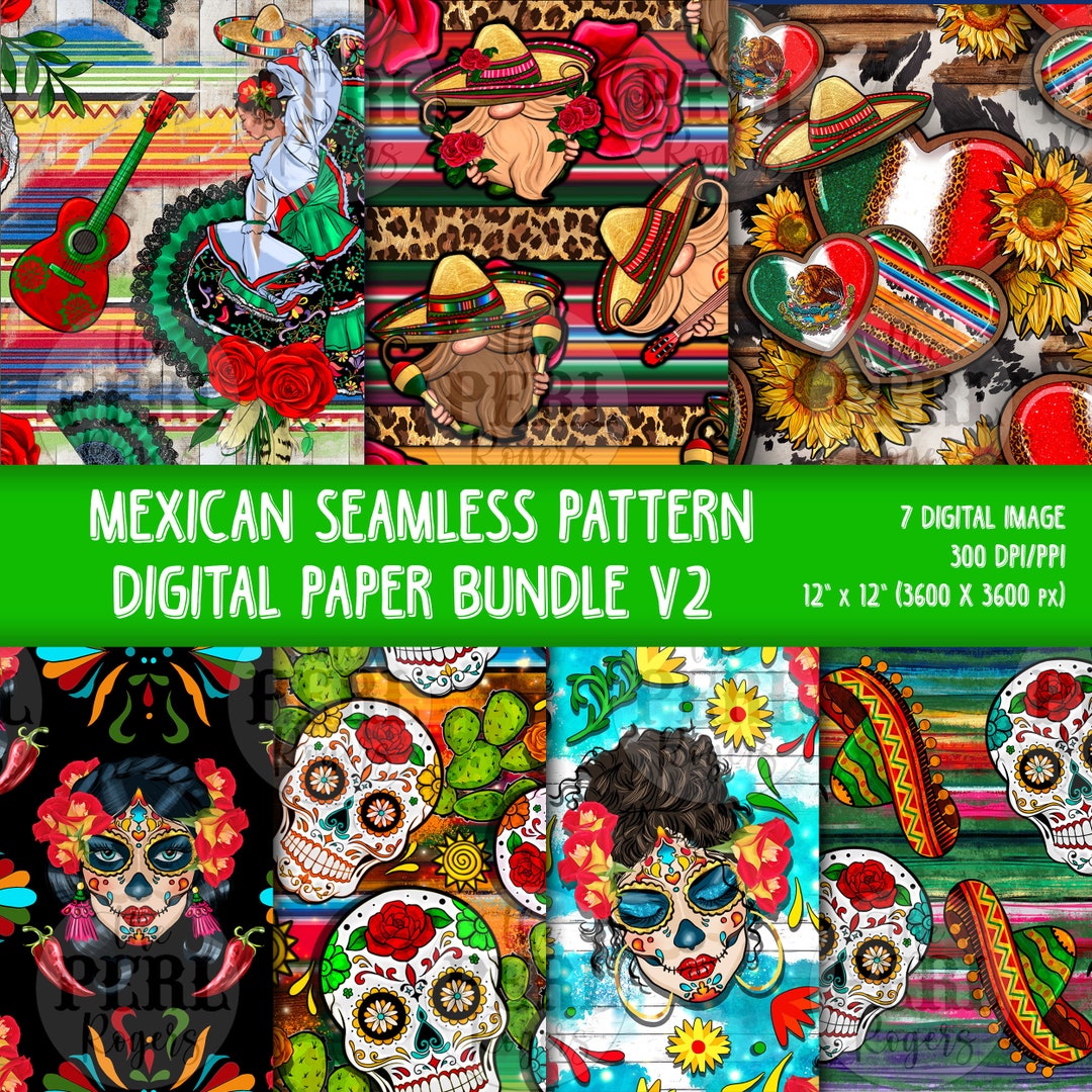 Mexican Seamless Pattern Digital Paper Png Bundle V2, Mexican Repeating ...