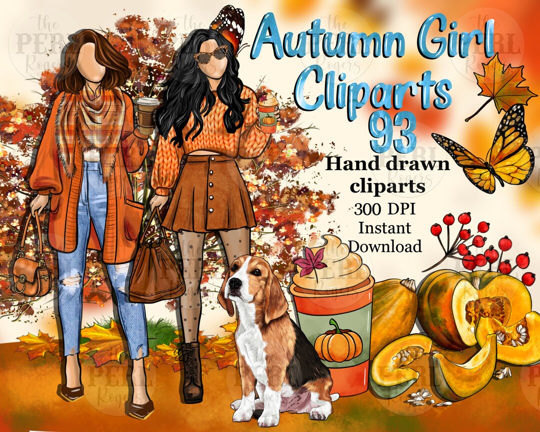 Build Your Own Autumn Girl Clipart Set, Autumn Clipart, Autumn Girl Set ...