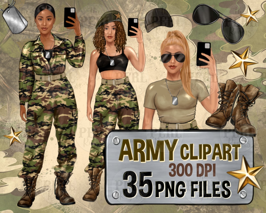 Build Your Own Army Girl Clipart Set, Army Clipart, Military Girl Set ...