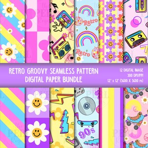Retro Groovy Seamless Pattern Digital Paper Png Bundle, Retro Groovy ...