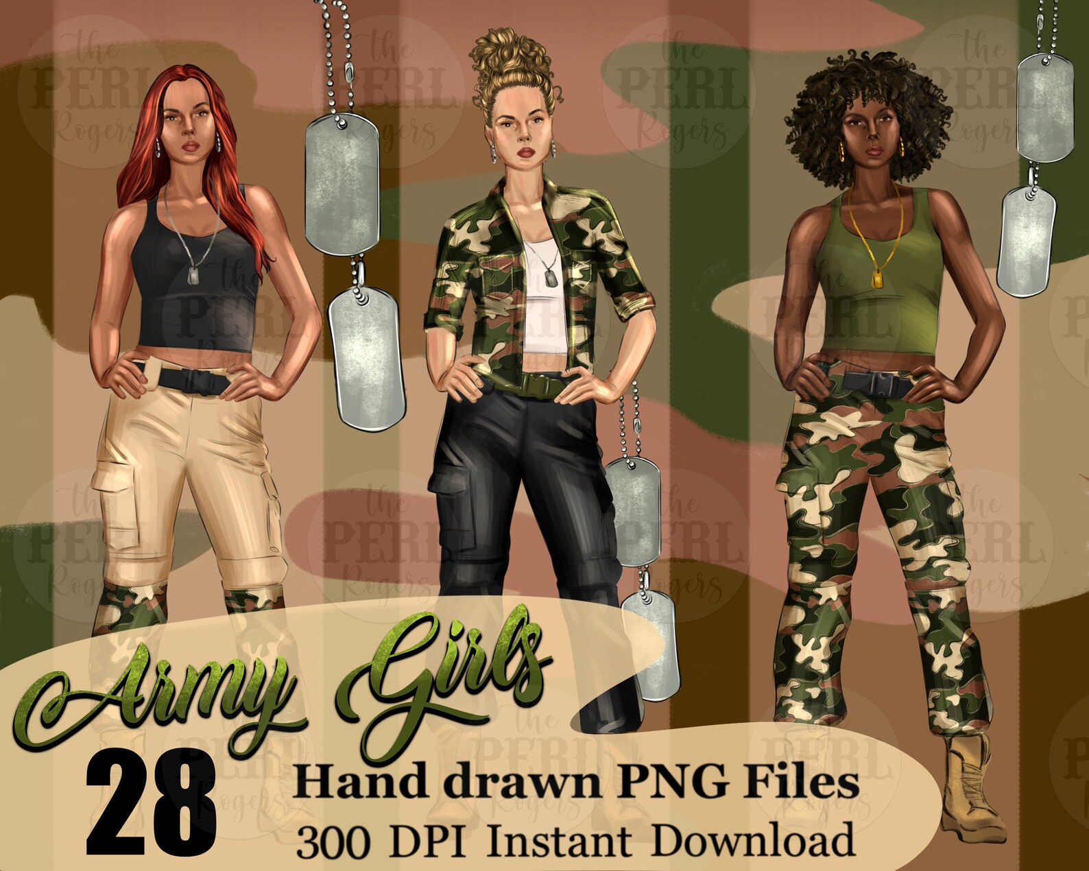 Build Your Own Army Girl Clipart Set, Army Clipart, Military Girl Set ...