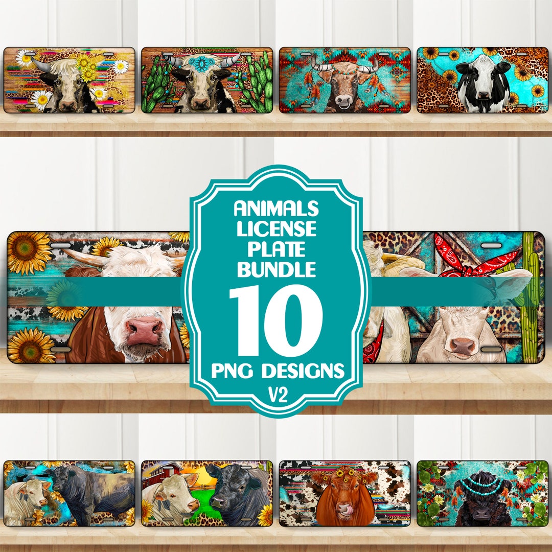 Animals License Plate Bundle V2 Png, License Plate Png, Hand Drawn ...