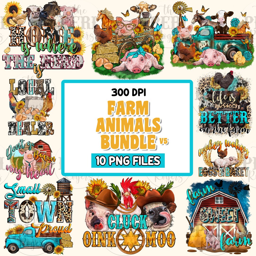 Farm Animals Bundle V5 Png Sublimation Design Download, Farm Animals ...