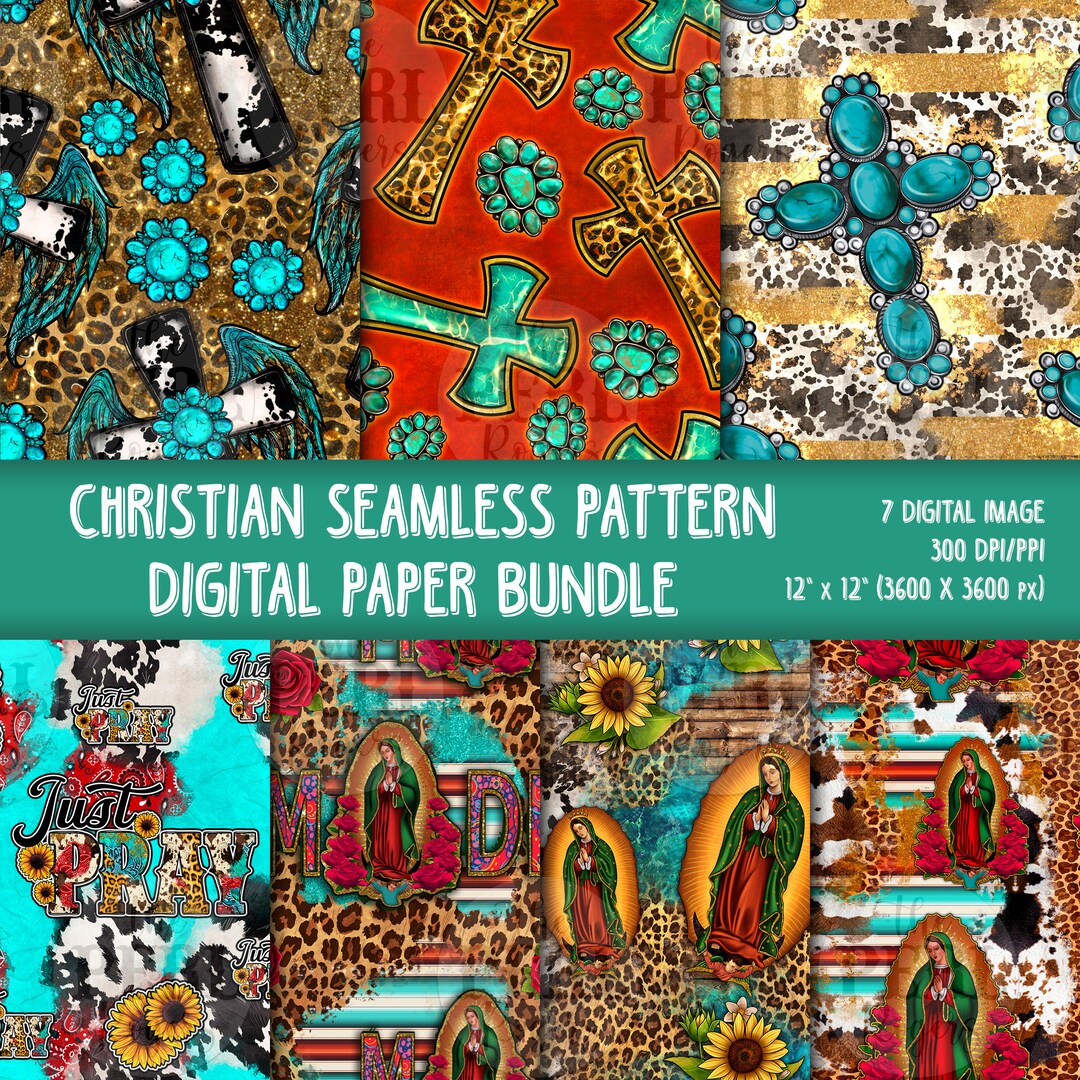 Christian Seamless Pattern Digital Paper Png Bundle, Repeating Pattern ...