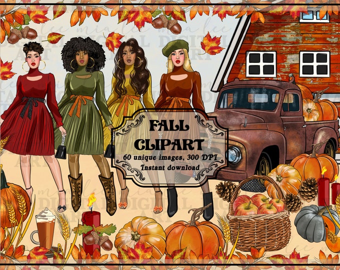 Fall Fashion Clipart, Fall Girl Clipart, Cozy Fall Watercolor, Autumn ...