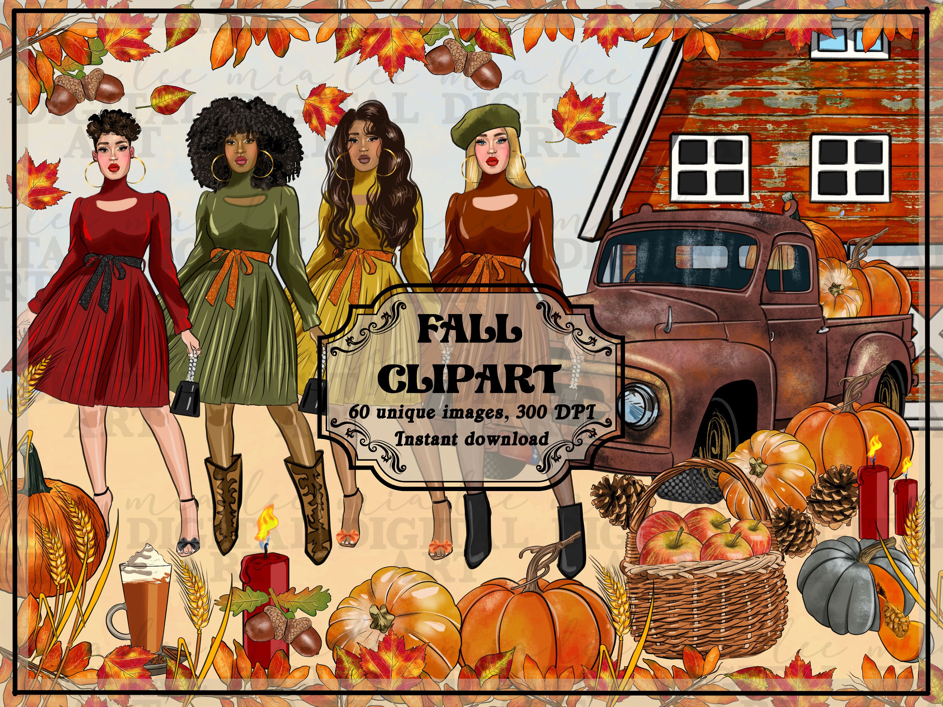 Fall Clipart Set Fall Girl Fashion Girl Clipart Fall - Etsy