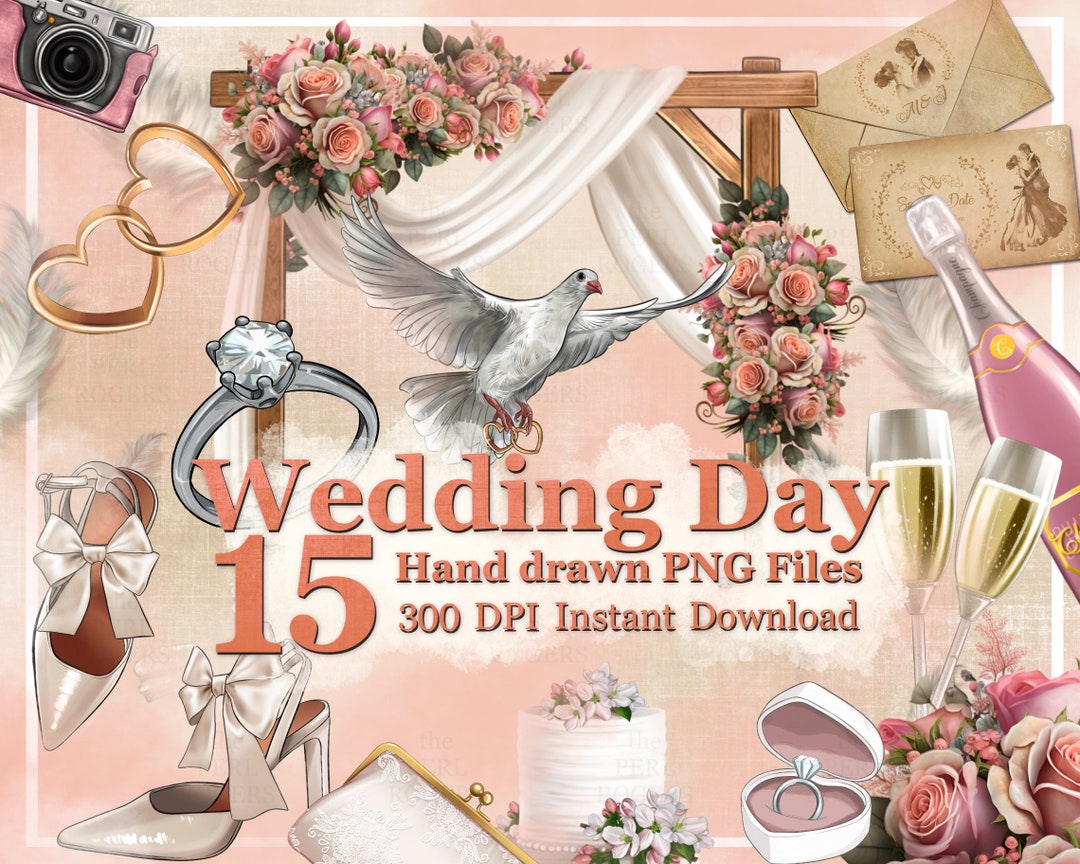 Wedding Day Clipart Set, Wedding Png, Wedding Bundle Png, Scrapbook Png ...