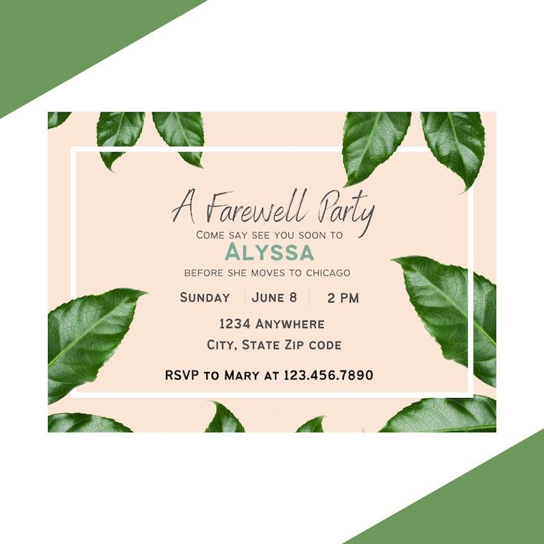 Made to Order Farewell Party Invitation With Greenery Border Going Away ...