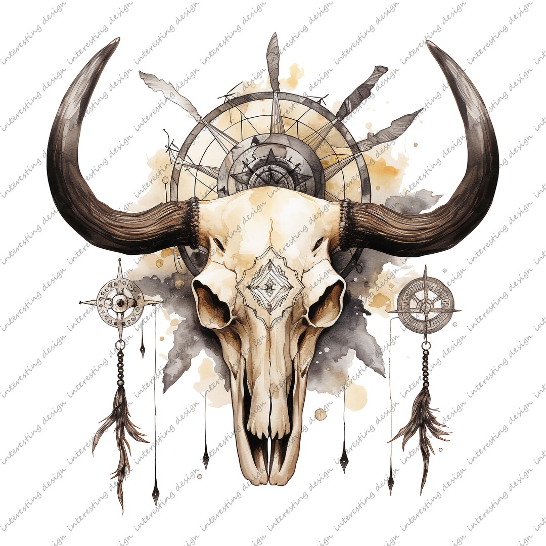 Boho Bull Skull Png, Bull Skull PNG, Western Bull Skull PNG, PNG Dye ...