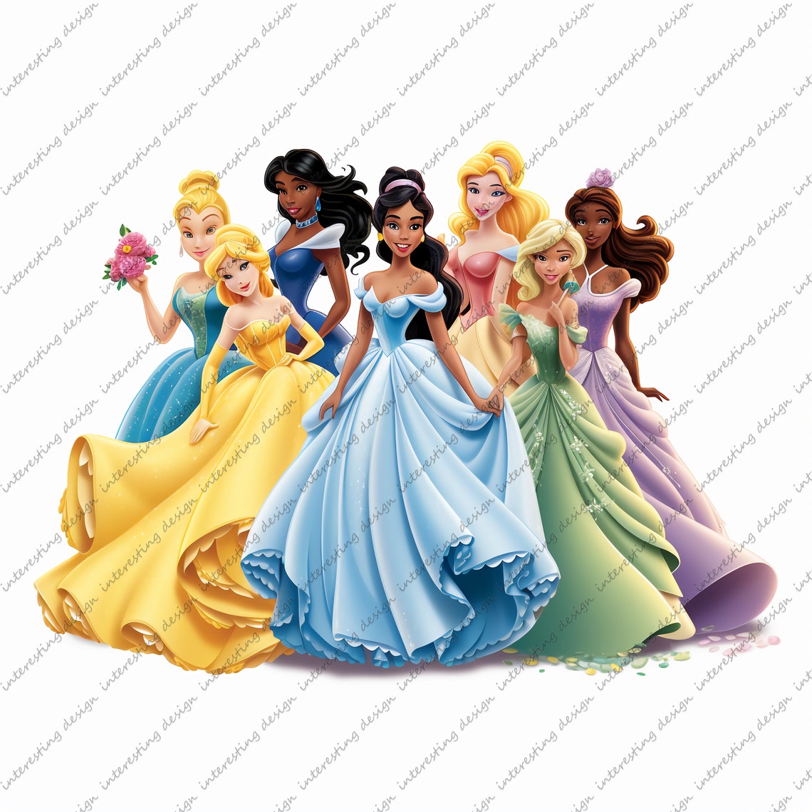 Snow White Elsa Cinderella Aurora Tiana Ariel Jasmine Rapunzel Belle ...