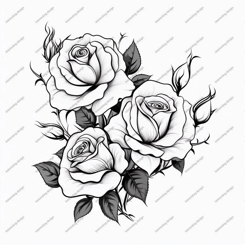 White and Black Shabby Floral Clip Art, Digital Instant Download Gothic ...