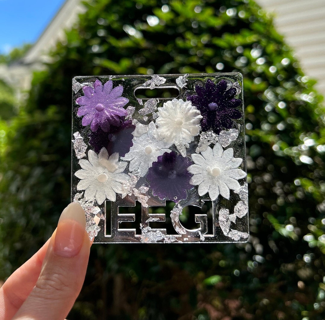 EEG Badge Buddy Purple Flowers & Silver Foil - Etsy