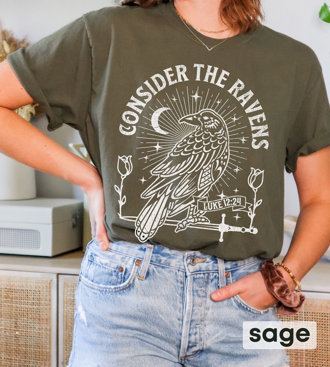 Boho Christian Consider the Ravens Bible Verse Graphic Tee, Trendy ...